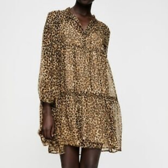 Zara | Dresses | Zara Sheer Animal Print Babydoll Tiered Dress | Poshmark